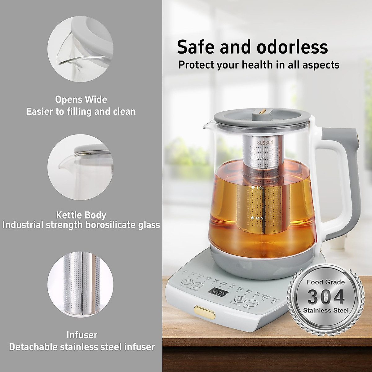 cglightwsparkle Electric Smart Hot Tea Maker Kettle Pot with Tea Infuser, Health Pot Temperature Control and Tea Keep Warm, 12 Functional Procedures, large 1.8 Liters of Capacity