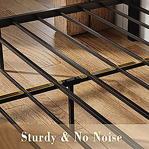 LIKIMIO Queen Bed Frame, Tall Industrial Headboard 51.2", Platform Bed Frame Queen with Strong Metal Support, Solid and Stable, Noise Free, No Box Spring Needed, Easy Assembly
