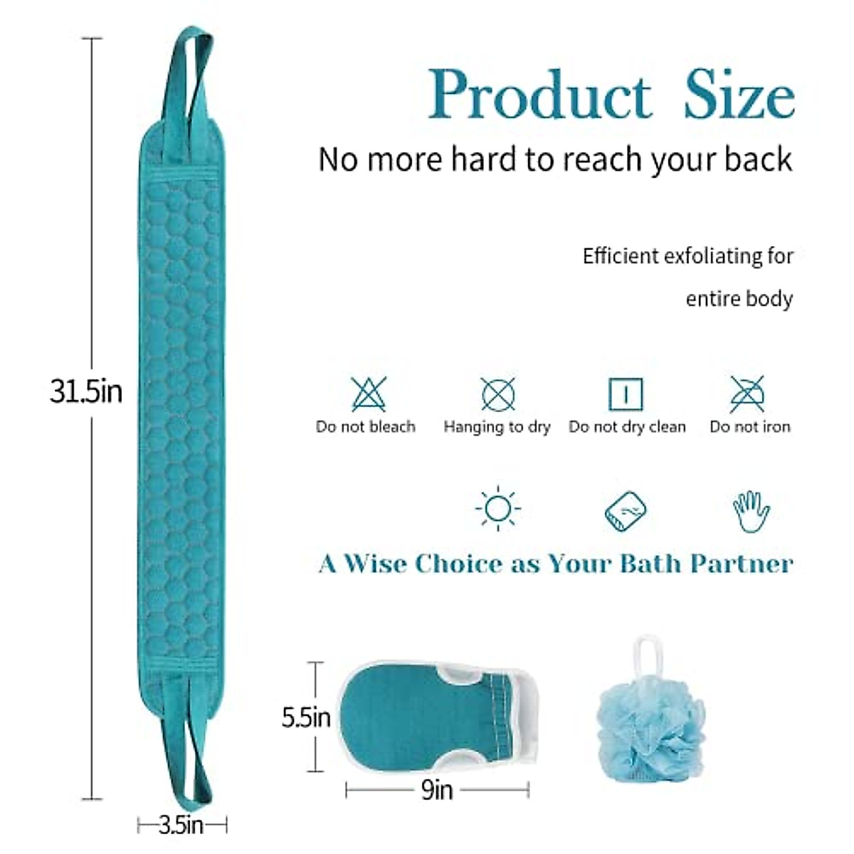 S&R PLKOP Exfoliating Body Scrubber Set -Exfoliating Glove,Back Scrubber and Shower Loofah for Women and Men Shower(3 Pack, Green)