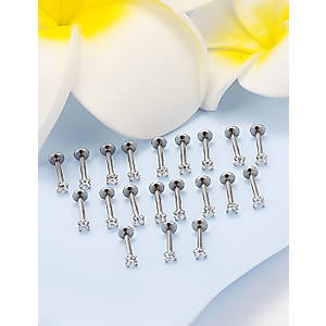 Vsnnsns 16G Lip Rings Stainless Steel Clear Cubic Zirconia Labret Monroe Lip Rings Nail Cartilage Tragus Helix Earrings Studs Ring Medusa Piercing Jewelry for Women Men 8mm