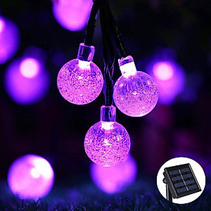 Icicle Halloween Solar String Lights, 20ft 30 LED Outdoor Globe Crystal Ball Lights DIY Lighting for Home, Patio, Lawn, Garden,Christmas Halloween Decorations (Purple)