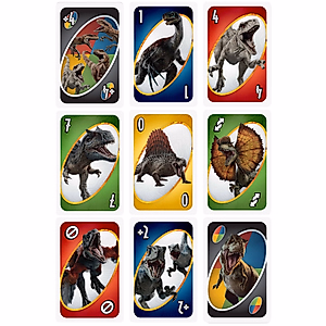 Mattel Games UNO Jurassic World Dominion Card Game, Movie-Inspired Deck with Dinosaur Graphics in Collectible Storage & Travel Tin for Kids, Fans, Adults & Family Nights