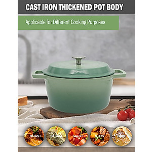NWsystems 4.2 QT Cast Iron Dutch Oven, Non-stick and Enamel Interior, Multi-purpose Cooking & Baking, Suitable to All Kinds of Cooktops, Dishwasher Safe, the Gift for Family and Friends - Pine Green