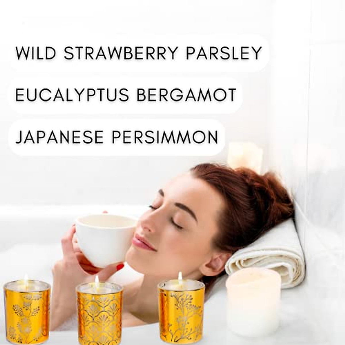 Aromatherapy Candles Gift Set | Strawberry Parsley, Persimmon & Eucalyptus Bergamot Soy Candles Set | Decorative Gold Scented Candles Gift for Women | Birthday Gift Candles | Candle Gifts for Home