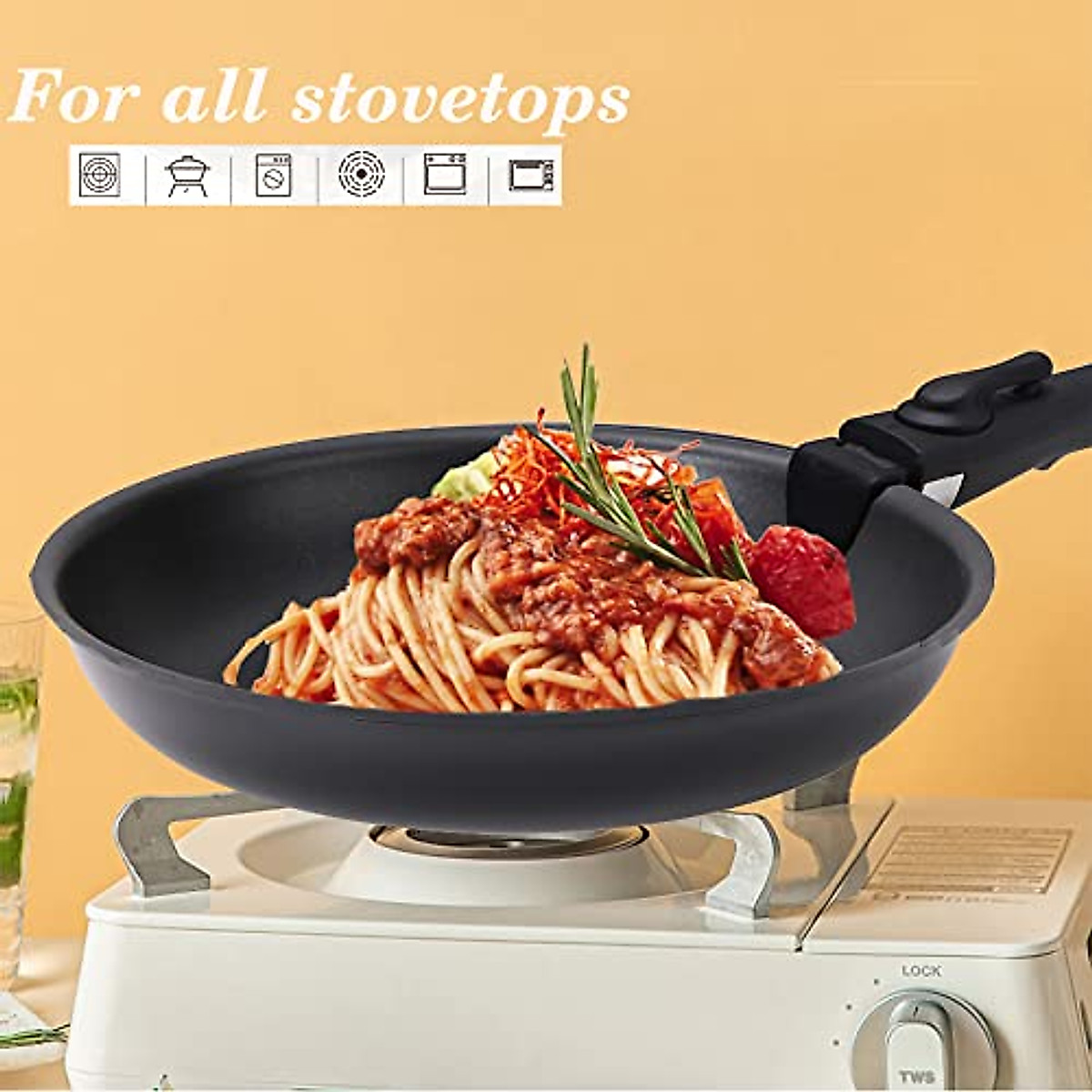 Xeeyaya 7 Pieces Nonstick Pot and Pan set with Removable Handle,Detachable Kitchen cookware sets,Stackable Pots And Pans Set Dishwasher safe for Induction Gas RVs Camping