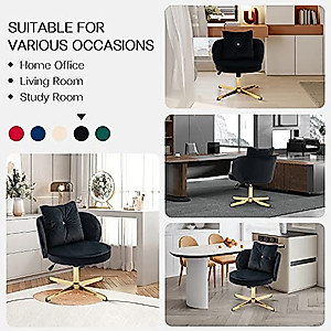 Sudwesto Armless Home Office Chair, Cross Legged Office Chair, Adjustable Swivel Task Chair for Small Space, Living Room, Make-up, Studying, Office (Black Gold)