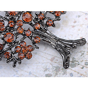 Alilang Gunmetal Tone Topaz Colored Rhinestones Apple Fruit Floral Tree Brooch Pin