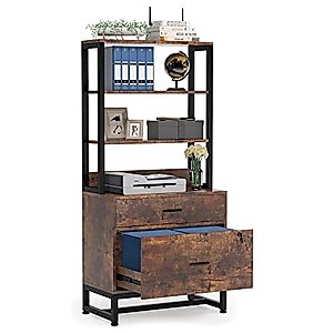 Tribesigns 2 Drawer Lateral File Cabinet with Lock, Letter Size Large Modern Filing Cabinet Printer Stand with Open Storage Shelves for Home Office, Dark Brown