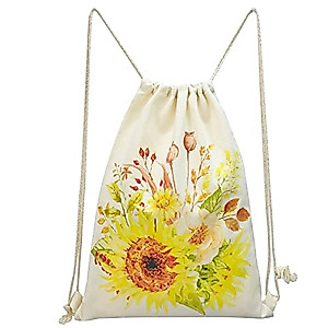 MOSITU Drawstring Backpack for Women Drawstring Bag Sunflower Drawstring Backpack Vintage Floral Sack Bag Flower Draw String Bag Beach Shopping Backpack Sport Gym Travel Sackpack…