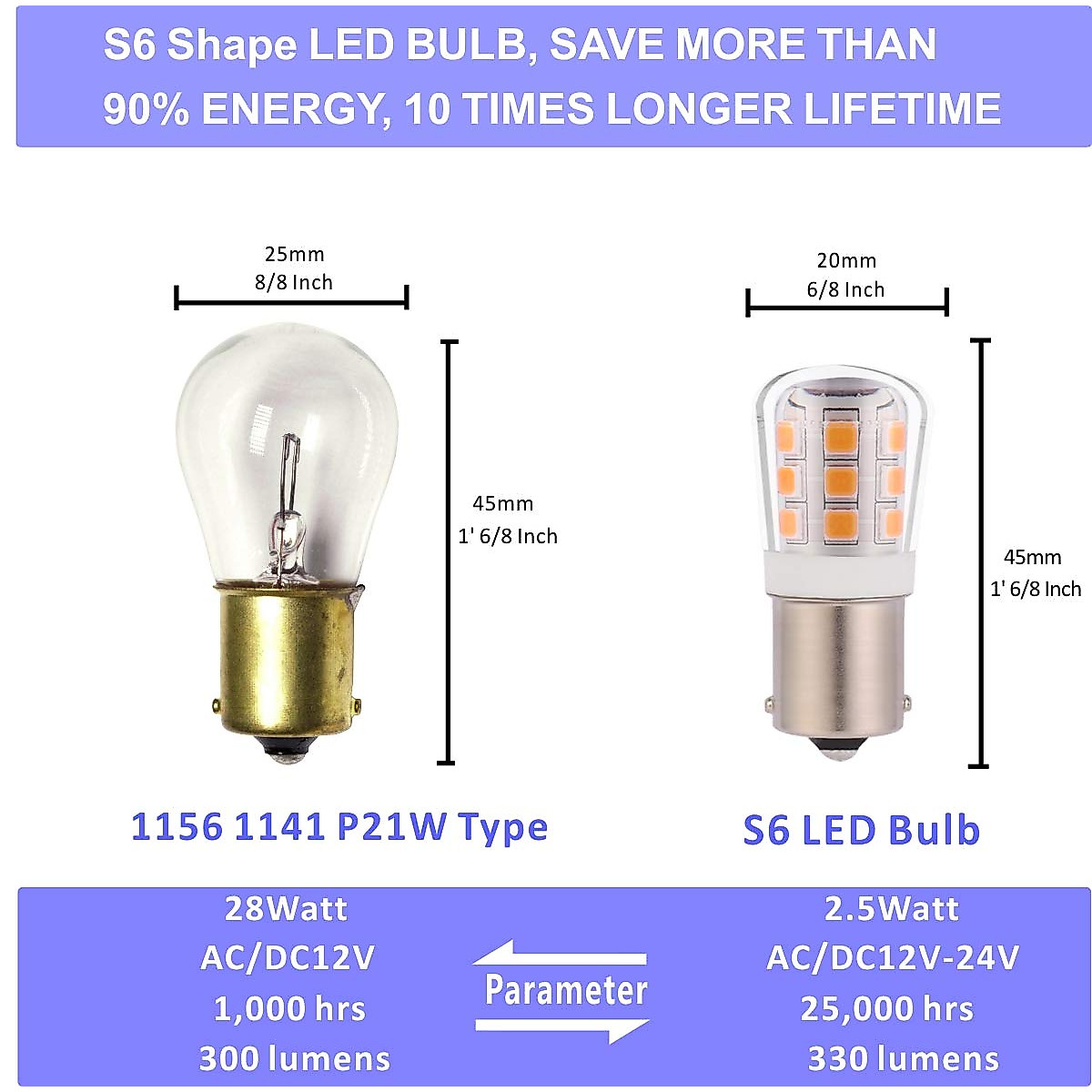 1156 1141 93 12V Low Voltage BA15S Bayonet for Landscape Patio Light Deck Light Replacement LED Light Bulb 2.5W 330lm Equivalent S8 Incandescent Bulb 35W Warm White 3000K Pack of 4