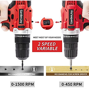 Cordless Power Drill Set - 21V Electric Drill Driver Kit with Battery and Fast Charger, 2 Variable Speed Control, 3/8-Inch Keyless Chuck and 24+1 Torque Setting