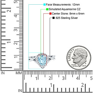 Blue Apple Co. Simulated Aquamarine Cubic Zirconia Size-8 Teardrop Pear Halo Twist Infinity Shank Art Deco Engagement Wedding Bridal Ring Round Simulated CZ 925 Sterling Silver