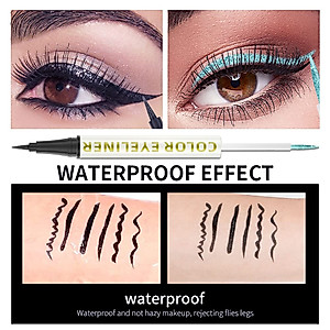 UOCK Double Ended Eyeliner Set - Black & Metallic Liquid Eyeliner Glitter Eyeliner Liquid Sparkling Eyeshadow Waterproof Glowing Eye Makeup Set (03#Silver)