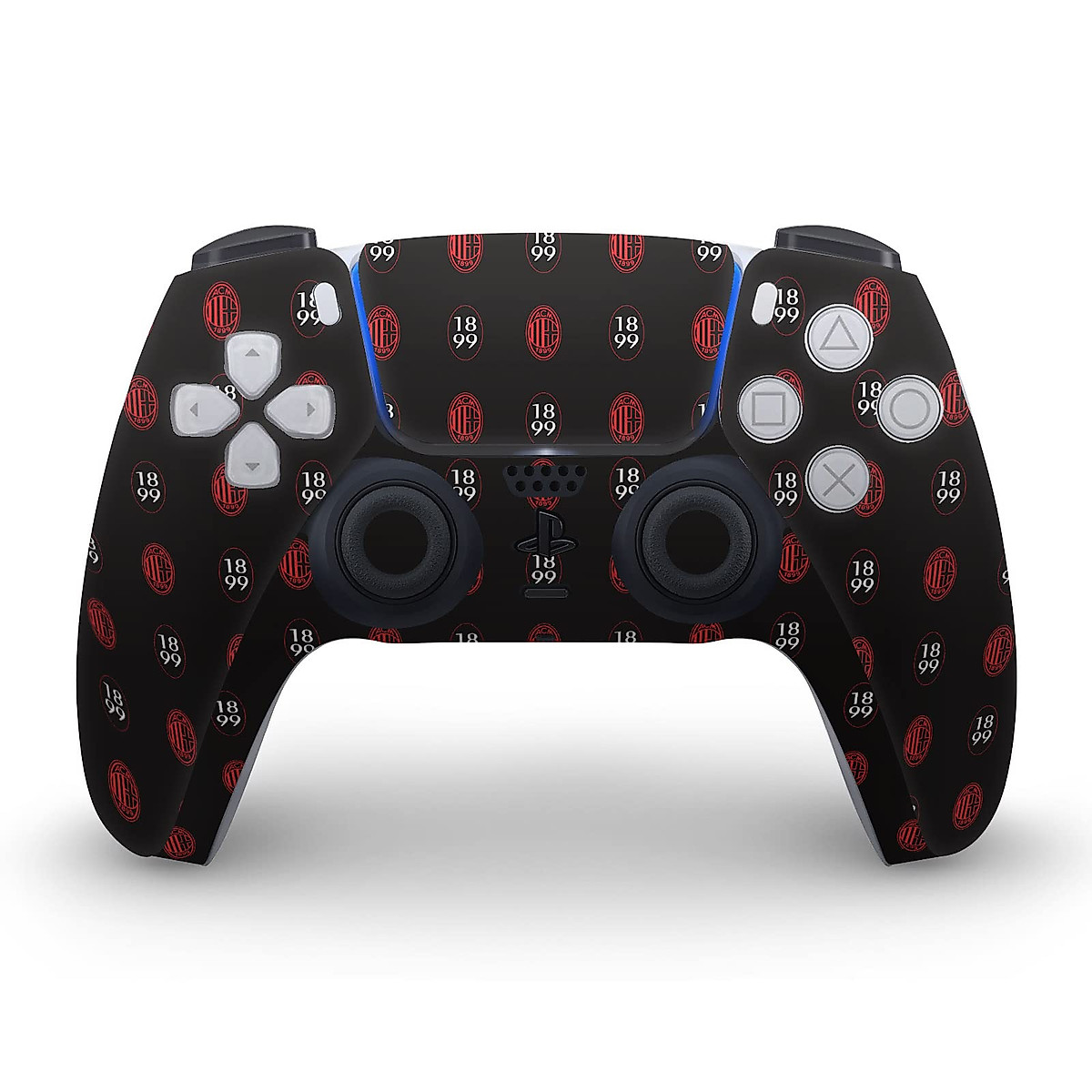 Head Case Designs Officially Licensed AC Milan Pattern Logo Art Vinyl Faceplate Sticker Gaming Skin Decal Cover Compatible With Sony PlayStation 5 PS5 Digital Edition Console and DualSense Controller