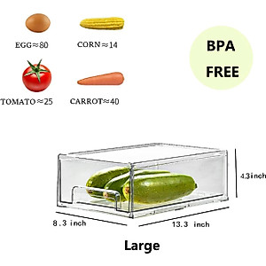 Mano 2Pack Clear Fridge Drawers Pull Out Stackable Refrigerator Drawer Organizer Bins Pantry Storage Box Plastic Food Containers for Kitchen Bathroom Office Closet (2pack-Large)