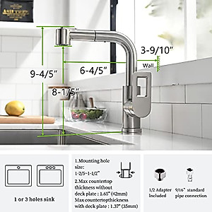Bar Sink Faucet Brushed Nickel with Pull Out Sprayer, DAYONE Hollow Single Handle Faucets for RV/Kitchen with Deck Plate, DAY-351BN