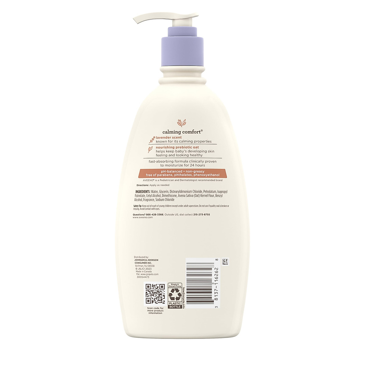 Aveeno Baby Calming Comfort Moisturizing Lotion with Relaxing Lavender & Vanilla Scents, Non-Greasy Body Lotion with Natural Oatmeal & Dimethicone, Paraben- & Phthalate-Free, 18 fl. Oz