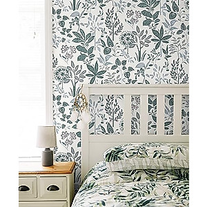 Vinjiasin Peel and Stick Wallpaper Floral Wallpaper Self Adhesive Removable 16.1"x 197" Contact Paper Boho Flower Leaf Wall Paper for Walls Furniture Creamy White/Green
