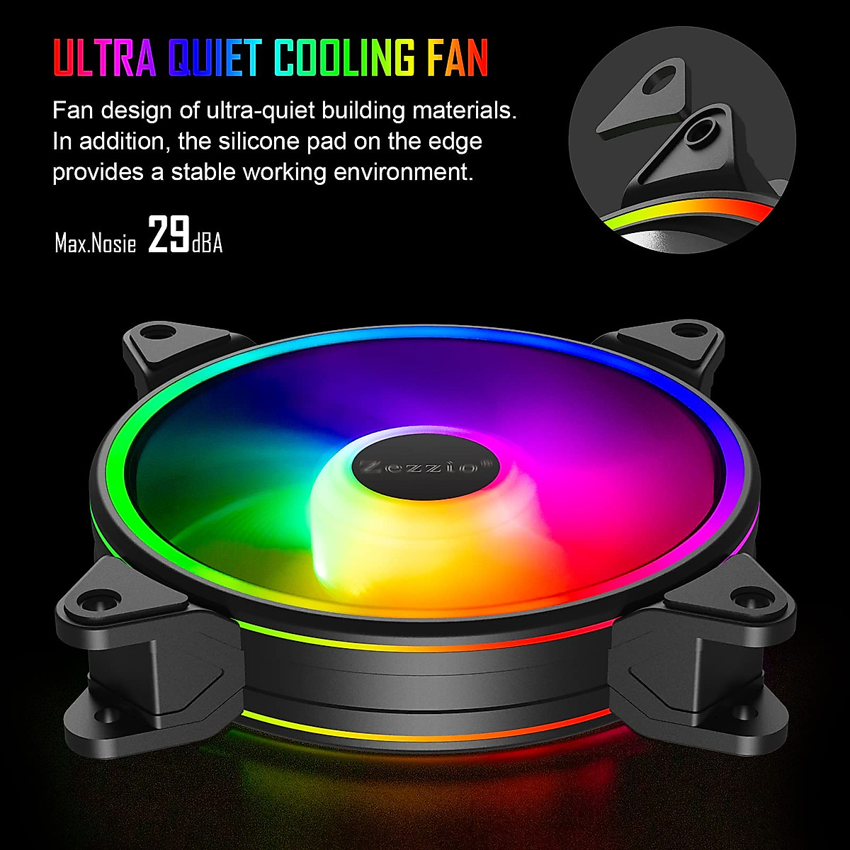Zezzio 3PCS 120mm Addressable RGB PWM Case Cooling Fan for PC Cases with Controller(3pcs 12cm)