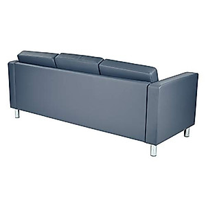 Office Star Pacific Sofa with Padded Box Spring Seats and Silver Finish Legs, Dillon Blue Faux Leather