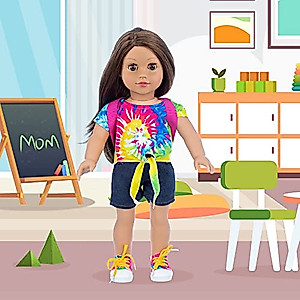 18 Inch Girl Doll Clothes and Accessories School Supplies Playset with Doll School Bags, Sunglasses, Bracelet, Scissors, Eraser, Pencils, Pencil Sharpener, Notebooks, Phone, Hair Clip