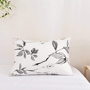 NANKO Queen Pillow Case Set (2 Pack), White Floral Printed Pattern Pillowcases/Pillow Shams for Modern Duvet Cover/Bed Sheets Set- 20x30 inch Standard, Grey Flower Leaf