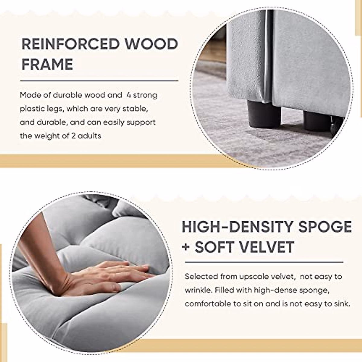 3 in 1 Convertible Sleeper Sofa Bed, Modern Velvet Loveseat Futon Couch w/Pullout Bed, Small Love Seat Lounge Sofa w/Reclining Backrest, Toss Pillows, Pockets, Furniture for Living Room, Grey