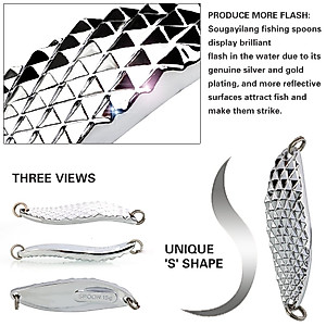 Sougayilang Spoons Hard Fishing Lures Treble Hooks Salmon Bass Metal Fishing Lure BaitsSILVER 5pcs