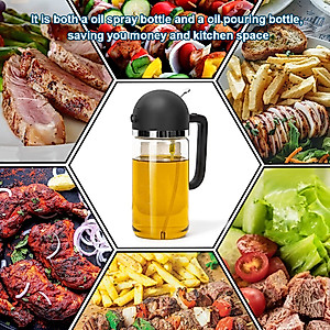 Oil Bottle Oil Sprayer for Cooking Olive Sprayer and Automatic Dispenser 2 in 1 500ML Mister for Kitchen BBQ Air Fryer Salad Baking (Black Fine Packaging)