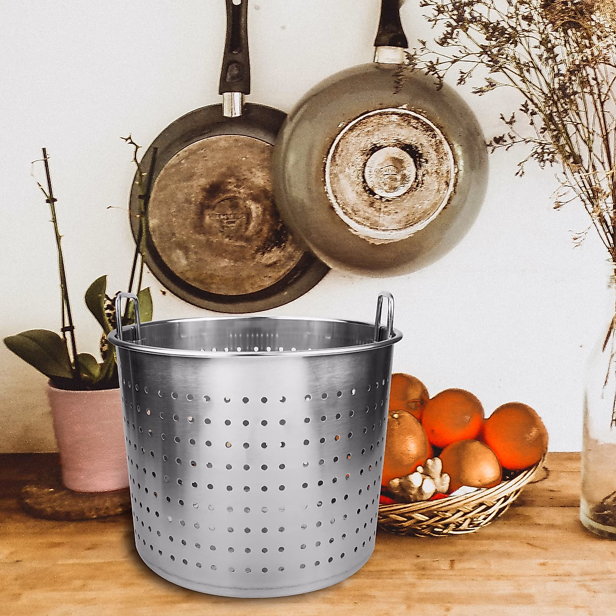 Operitacx Food Steamer Stainless Steel Stock Pot Steamer Basket Perforated Basket Boiling Basket for Boiling and Steaming Oysters Crab Crawfish and More Stock Pot Insert