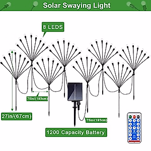 8 Pack Solar Garden Lights, Solar Firefly Lights Outdoor Waterproof 8 Modes Starburst Solar powered Swaying Lights Garden Decor for Party Patio Yard Pathway Landscape Outdoor Lights Decorative