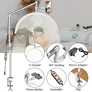 Beautycity Half Moon Lash Light for Eyelash Extensions, Half Moon Lash Lamp with Phone Holder for Makeup, Nail, Facial, Tattoo - Dimmable Eyelash Lamp & Color Temperature 3000K-6000K