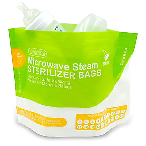 JJ CARE Microwave Bottle Sterilizer Bags [5 Count/Box - Pack of 4] - Travel Sterilizing Bags for Baby Bottles, Breast Pump, Bottle Parts, Pacifiers, Nipples, Soothers & Teethers