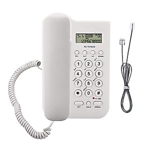 Corded Telephone, Landline Wall Pone Desktop Wired Handset Telephone with Caller ID, Calls Display for Office Home Hotel (White)