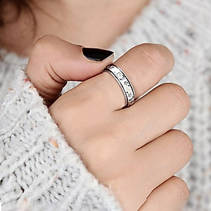 Shop LC 925 Sterling Silver Fidget Ring Men Spinner Ring Moon Star Anxiety Ring for Women Wedding Band Platinum Plated Statement Jewelry Stress Relief Bridal Engagement Rings Size 8 Birthday Gifts