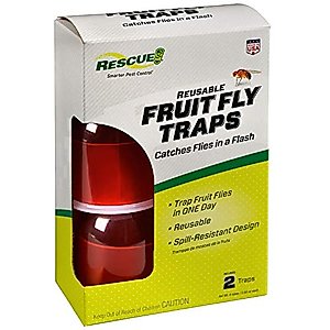 RESCUE! Fruit Fly Traps (Set of 2 Traps) – Reusable, Includes Liquid Bait Attractant