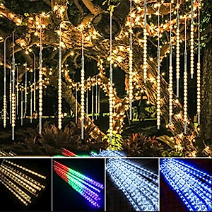 MIS1950s Christmas Lights Meteor Shower Lights 11.8'' 6pc Spiral Tubes 144 LEDs Waterproof Icicle Snowfall String Lights for Wedding Christmas Xmas Halloween Garden Tree Home Decor (Yellow)