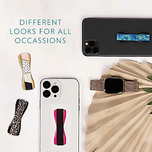 Universal Grip for Most Smartphones, Mini Tablets and Cases, Pink Base with Black Elastic Strap, LH-01Pink