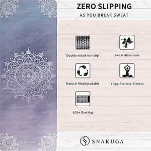 SNAKUGA Travel Yoga Mat, Non Slip Exercise Suede Mat with Carry Bag, All-Purpose Fitness Mat with High Density Anti-Tear Surface for Women, Ideal for Pilates Workout (72'' x 26'' x 1.5mm Thick)