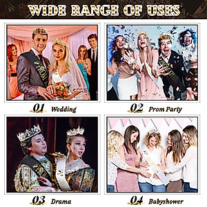 Henoyso 4 Pcs Prom King and Queen Crowns for Men Women King Queen Tiara Crystal Headband Homecoming Costume Party Favor(Gold, Silver, Exquisite)