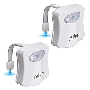 Toilet Night Light 2Pack by Ailun Motion Sensor Activated LED, 8 Colors Changing Toilet Bowl Illuminate Nightlight for Bathroom Battery Not Included Perfect with Water Faucet Light