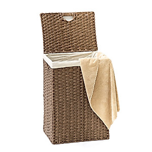 Blue Ridge Basket Company Synthetic Wicker Laundry Hamper Basket with Lid and Liner (Brown)