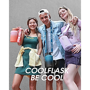 Coolflask 64 oz Water Bottle Insulated with Strap, Half Gallon Water Jug Stainless Steel with Straw & Spout Lids, Metal Large Water Flask, Keep Cold 48h Hot 24h, Leak Proof & Non-BPA, Prussian Blue