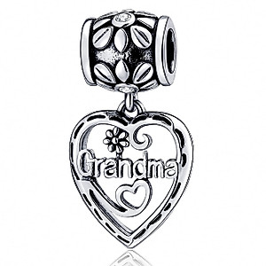 Grandma Heart Charms Authentic 925 Sterling Silver Family Love Charm for Pandora European Bracelet (Dangle) (Grandma Heart Dangle)