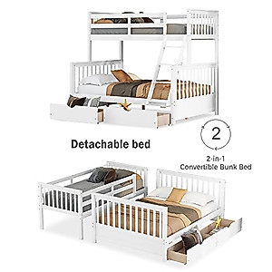 Merax Twin-Over-Full Bunk Bed with Ladders and Two Storage Drawers,White
