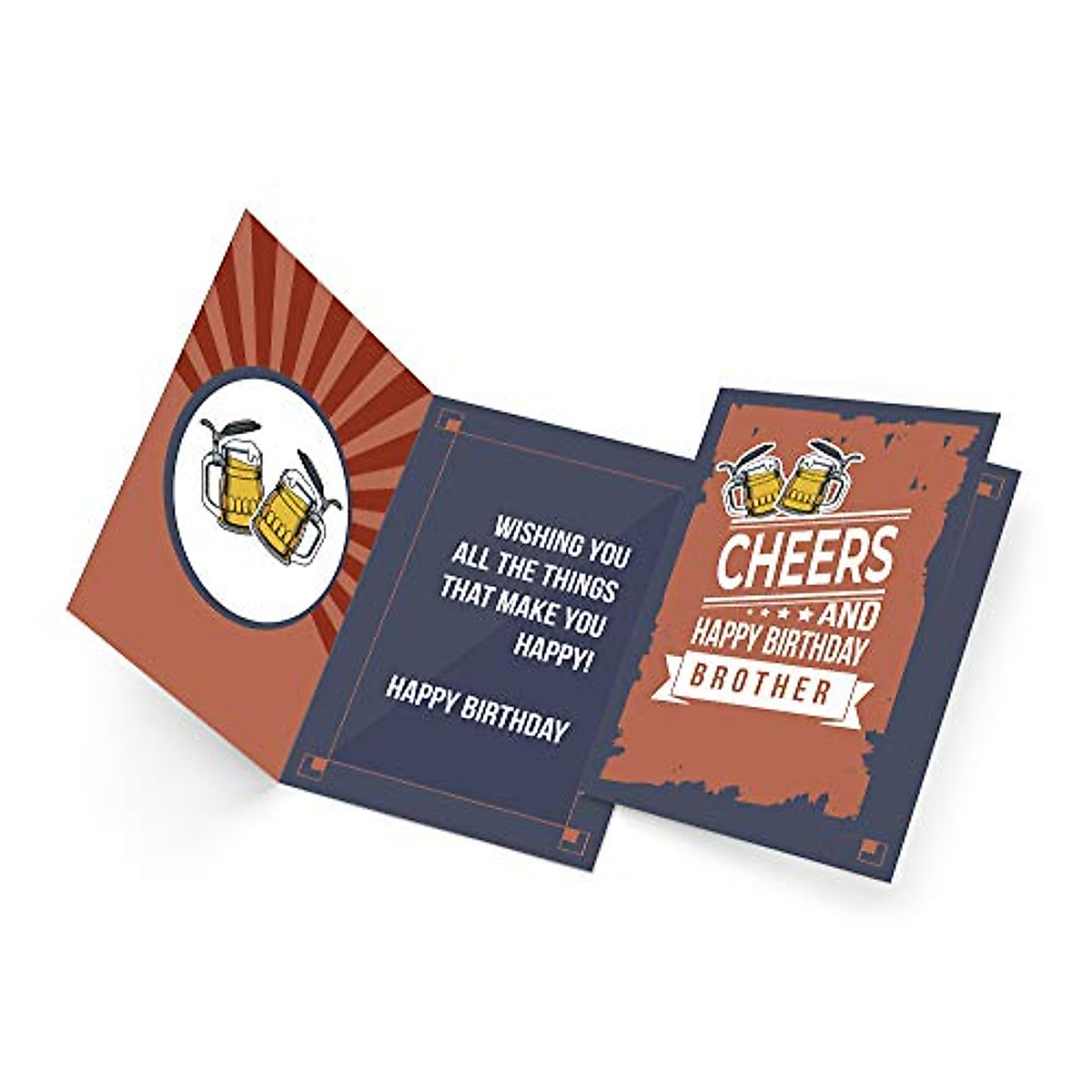 Cheers and Happy Birthday Card Brother | Made in America | Eco-Friendly | Thick Card Stock with Premium Envelope 5in x 7.75in | Packaged in Protective Mailer | Prime Greetings