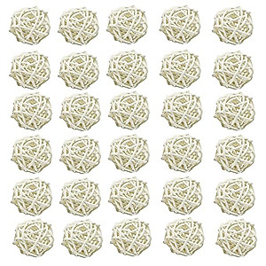 Qingbei Rina 30 PCS White Decorative Balls for Centerpiece Bowls, Cream Wicker Rattan Balls for Decorating, Decorative Orbs Twig Spheres Vase Fillers, Summer Wedding Decorations, 1.5 Inch