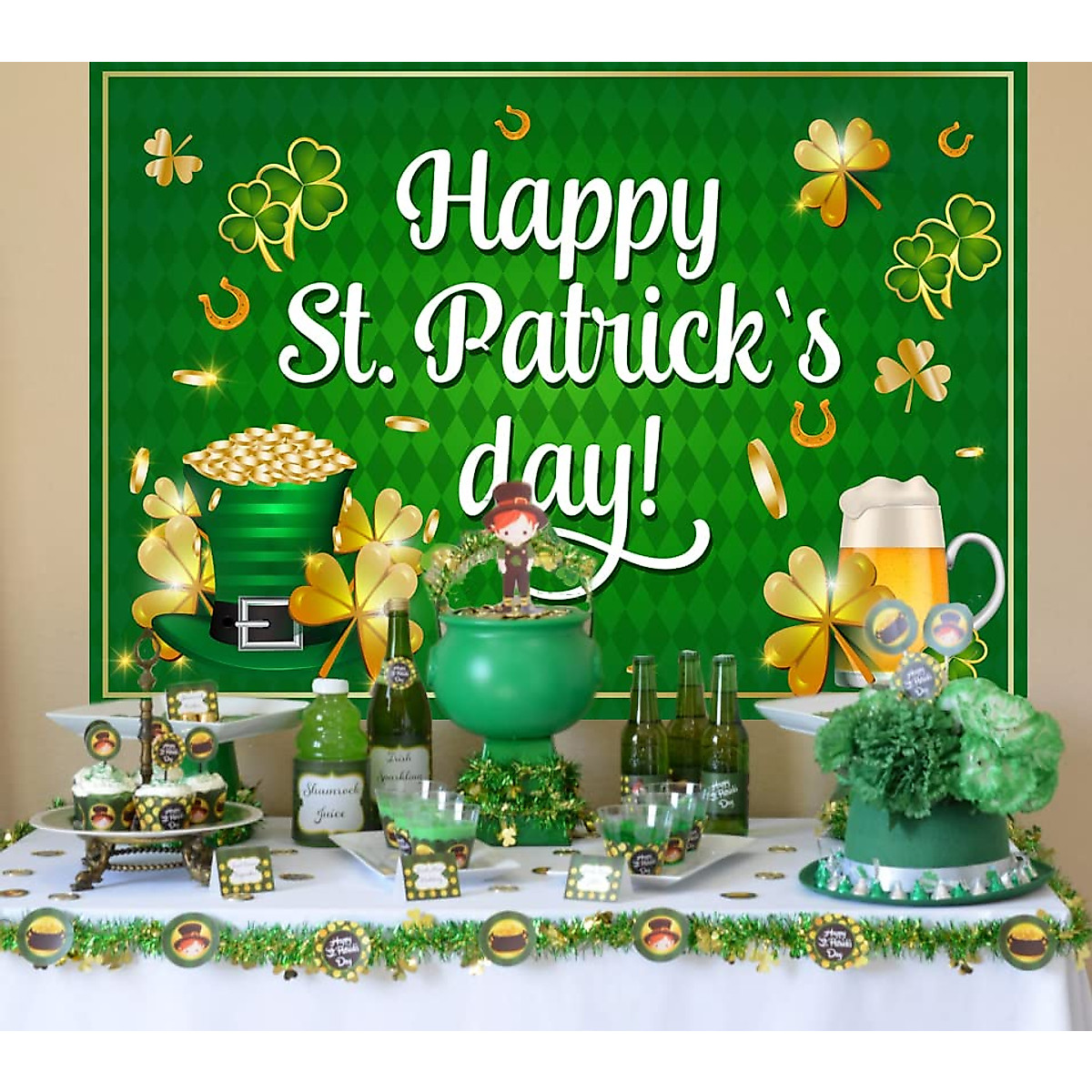 Happy St. Patrick's Day Backdrop Irish Luck Day Green Shamrock Photograpgy Backdrop Gold Coins Pot Photography Background for Children Adults Birthday Party Decor Backdrop (7x5FT: 84x60 inch)