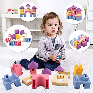 CHIN FAI Silicone Stacking Blocks, 12 PCS Baby Soft Castle Building Blocks - Montessori Kids Stacking & Nesting Toys for Babies 6 Months and up (Purple)
