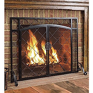 Plow & Hearth Metal Fireplace Screen Celtic Knot Pewter | 44" W x 33" H | Flatguard | Spark Guard Indoor Grate | Iron Fire Place Cover | Wood Burning Stove Decorative Accessories